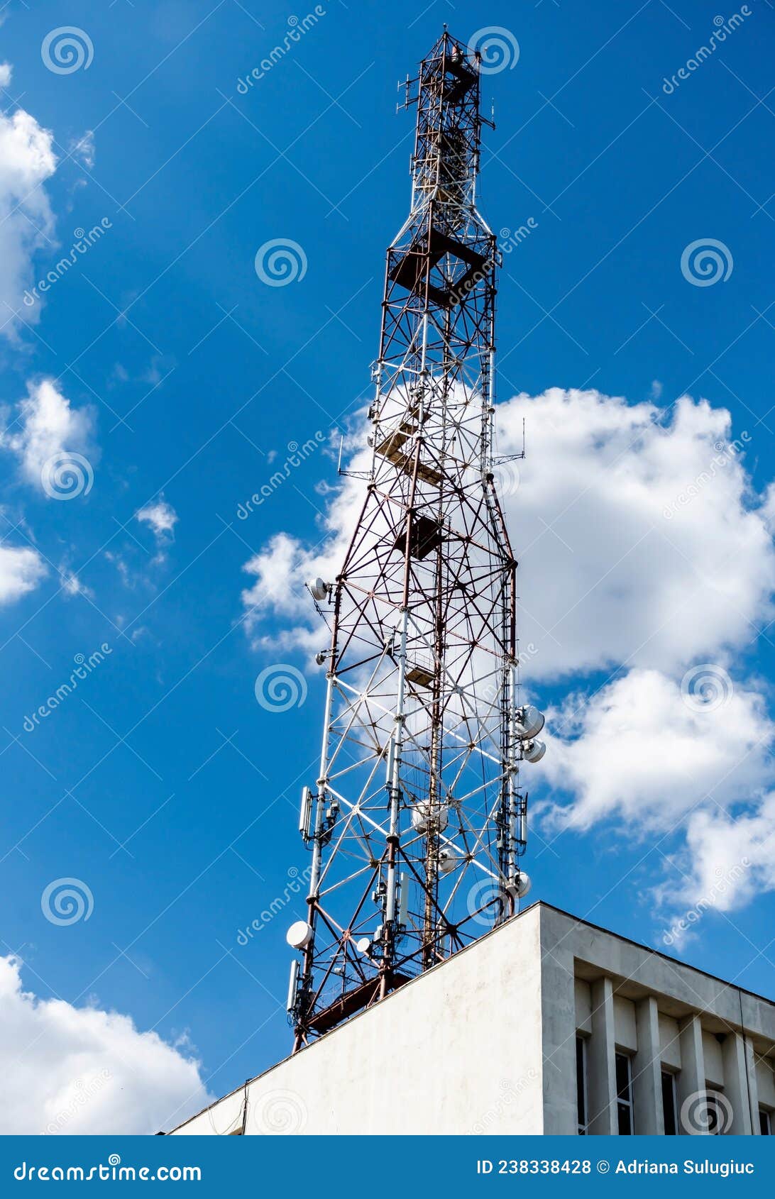 Telecommunication Tower on the Roof of a Building Stock Photo - Image ...