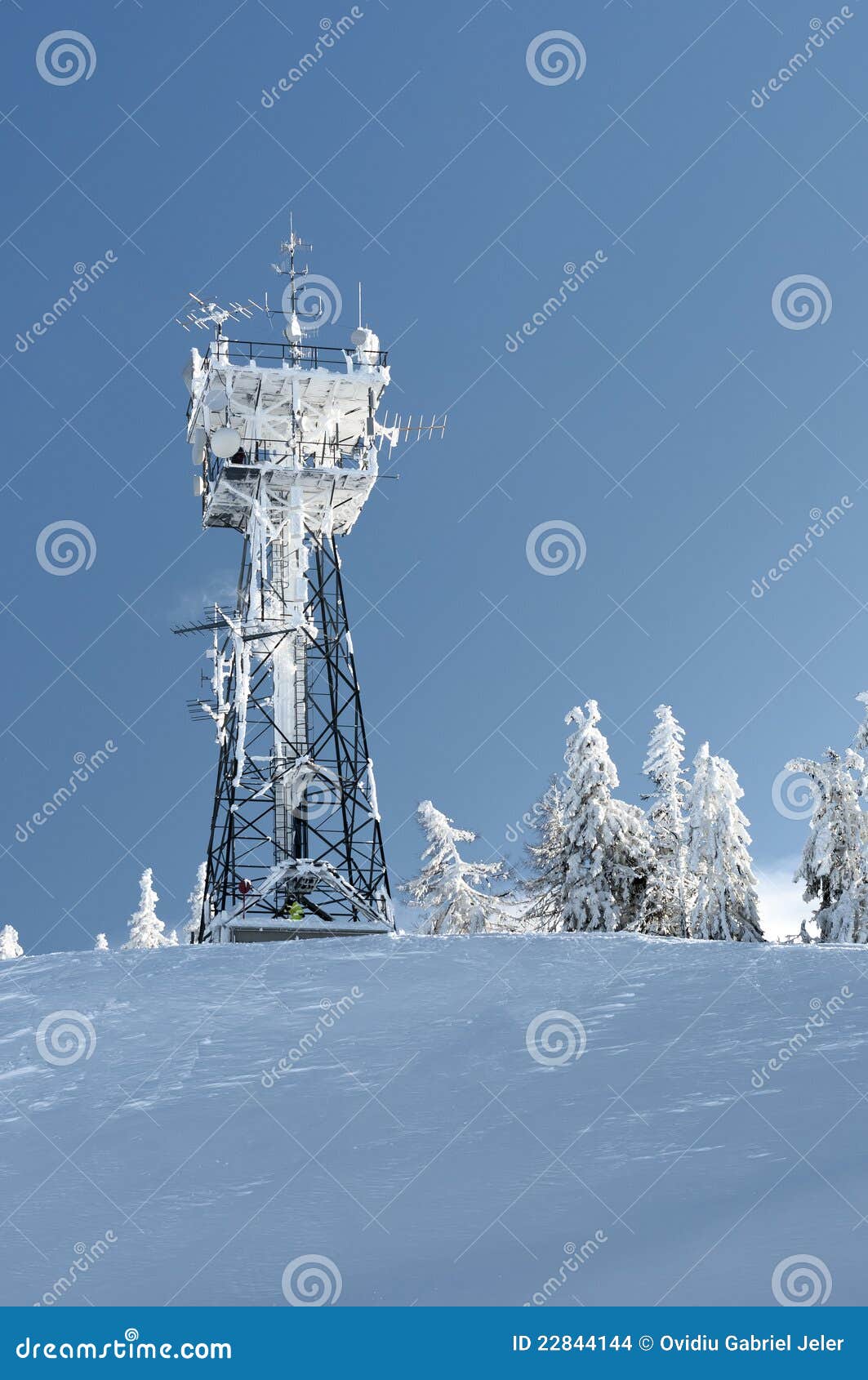 Telecommunication Tower with Snow Stock Photo - Image of radio ...