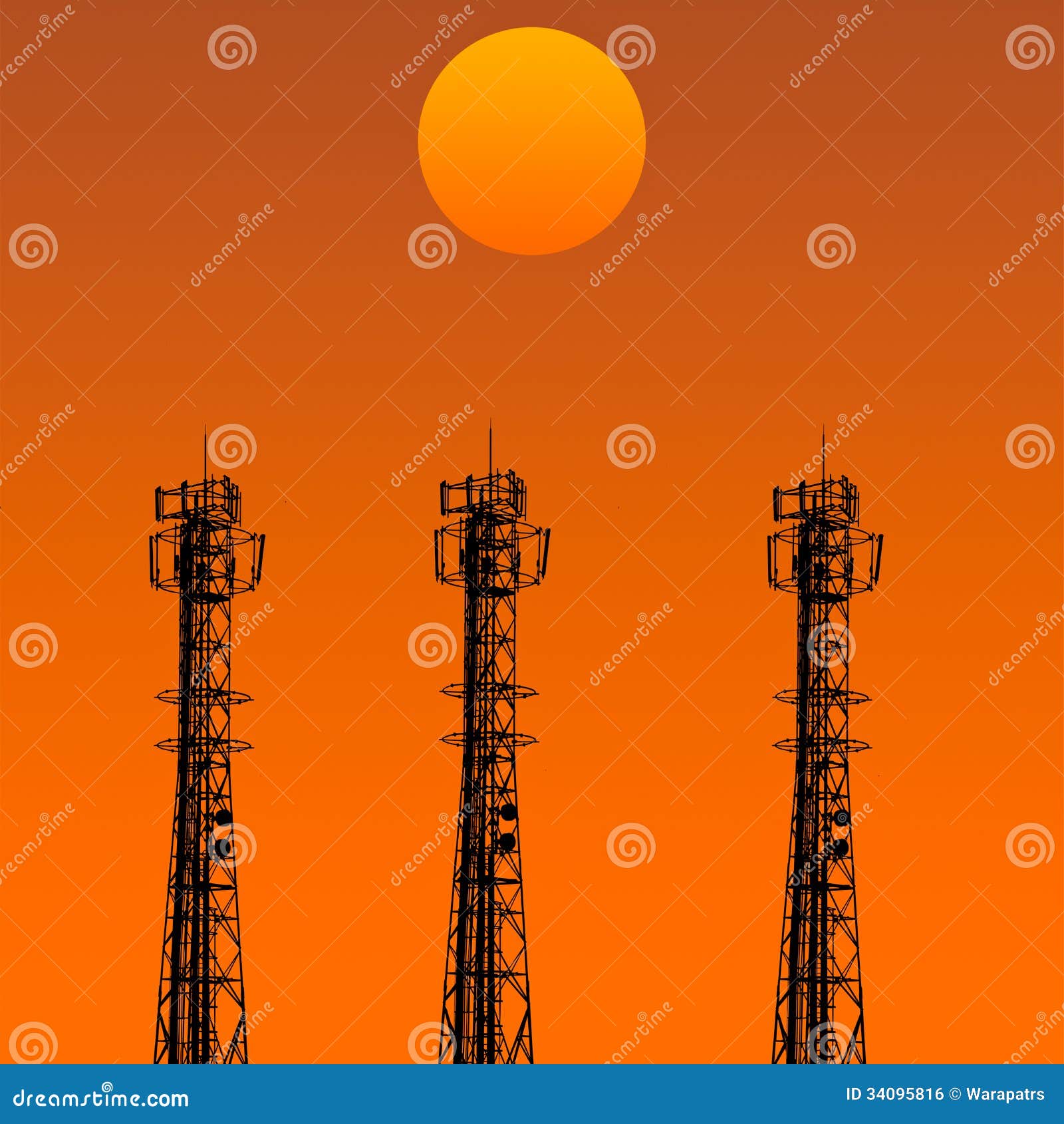 Telecommunication Tower in Sunset Day Stock Illustration - Illustration ...