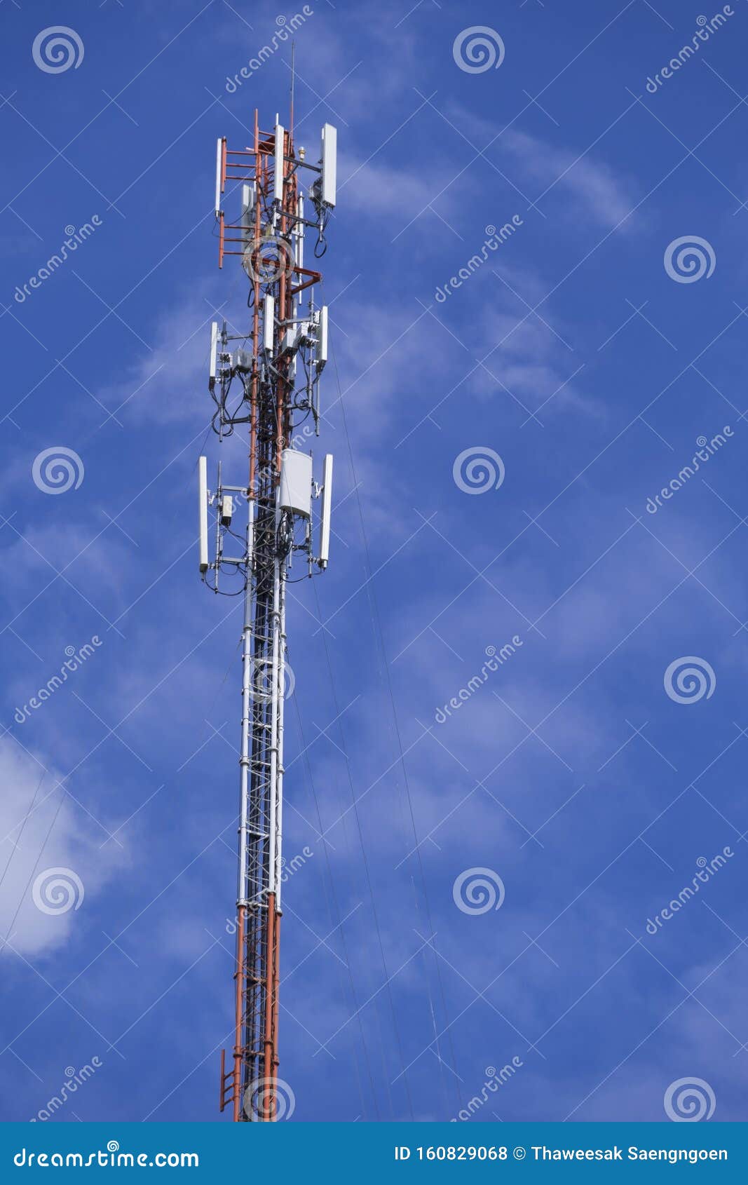 The Pole of Telecommunication Telephone Signal Transmission Tower with ...