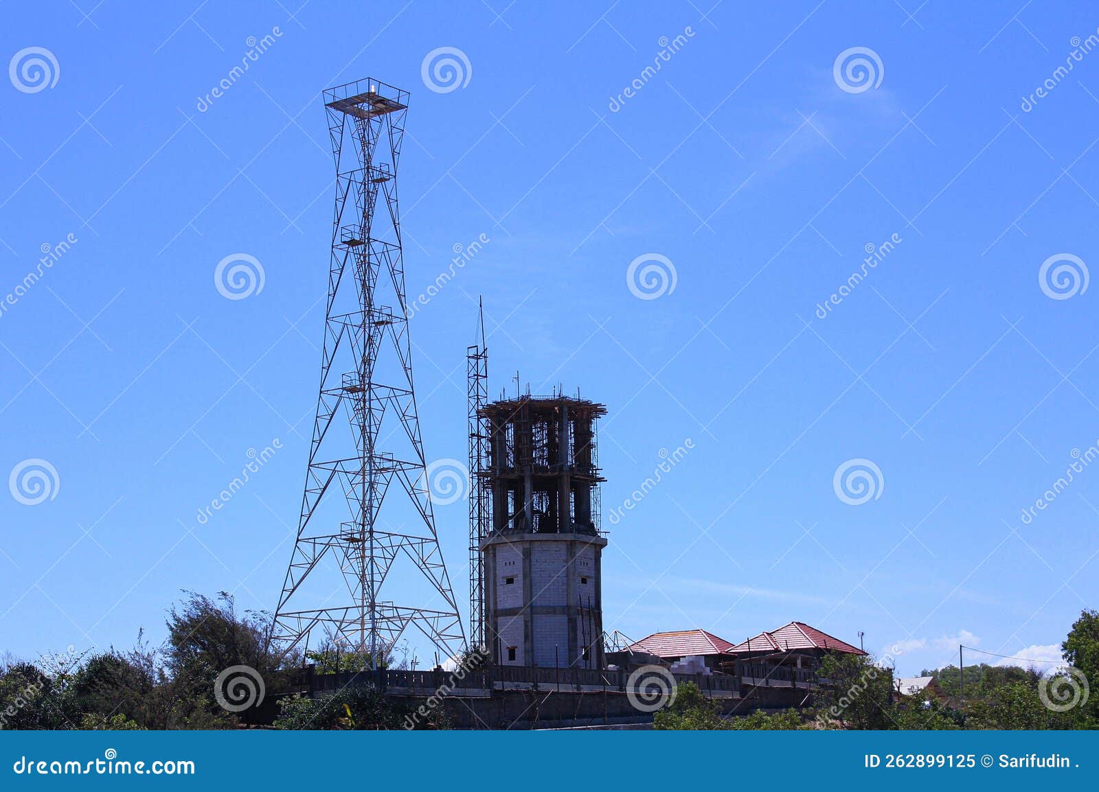 Telecommunication Tower Under Construction Stock Image - Image of metal ...