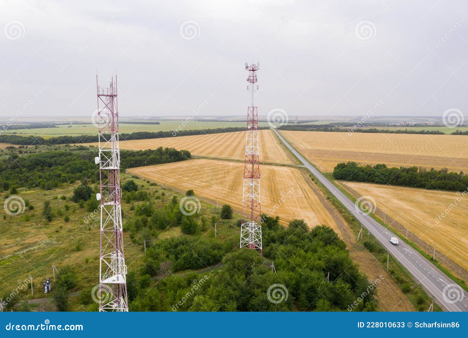 Telecommunication Towers Aerial View Stock Image - Image of field ...