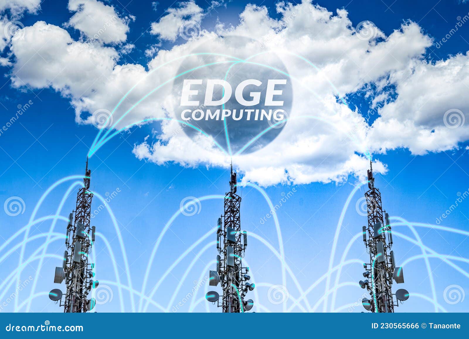 Telecommunication Towers Connected To Each Other and the Cloud. Edge ...