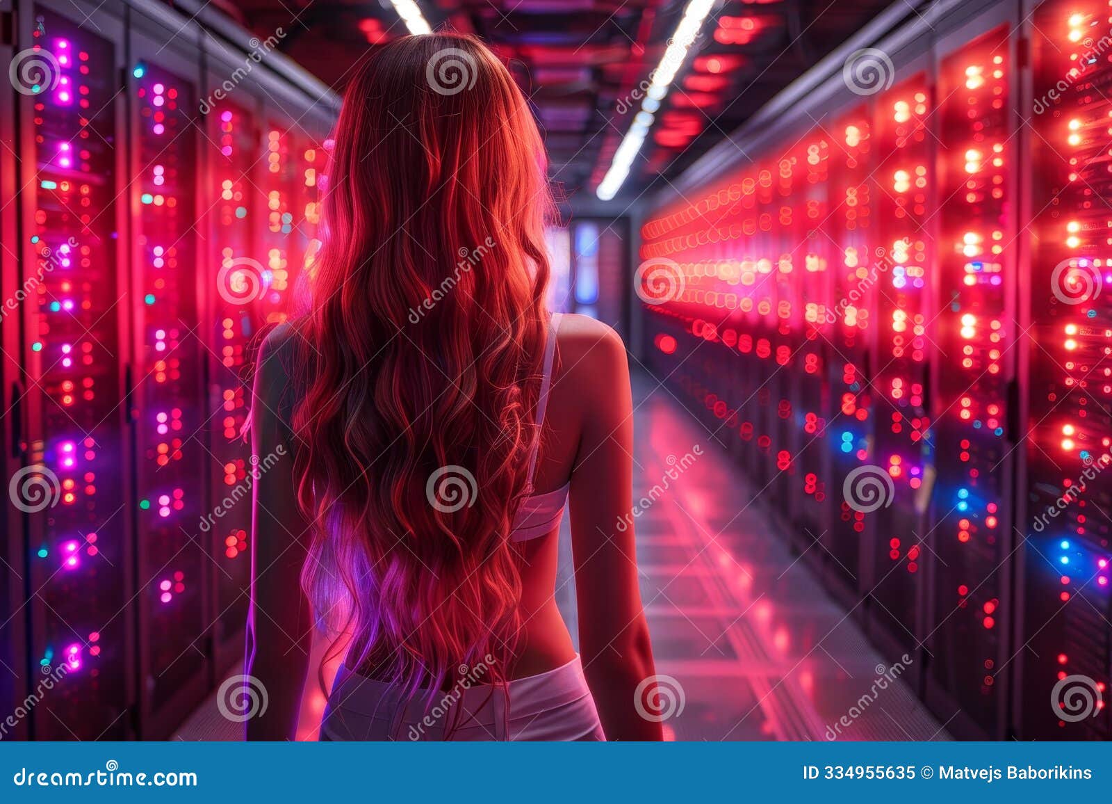 Telecommunications Center with Internet Switch and Female Technician ...