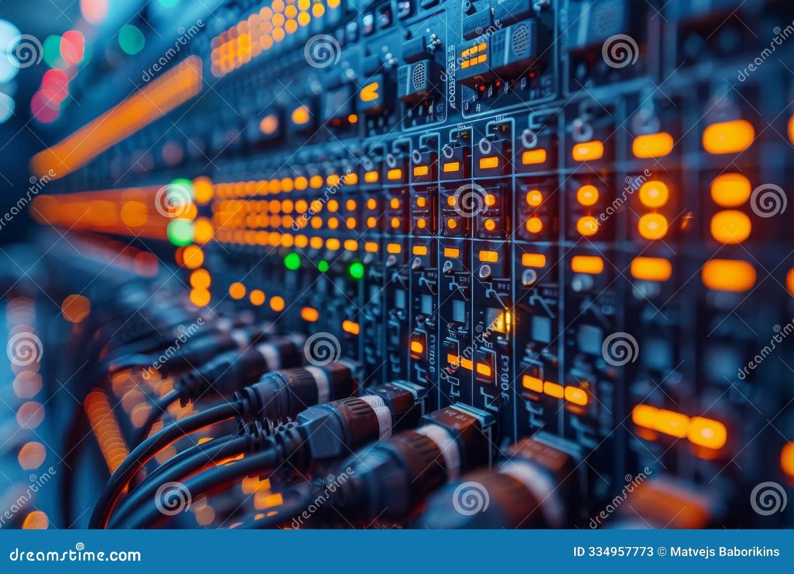Telecommunications Center with Server Racks, Network Switches, and ...