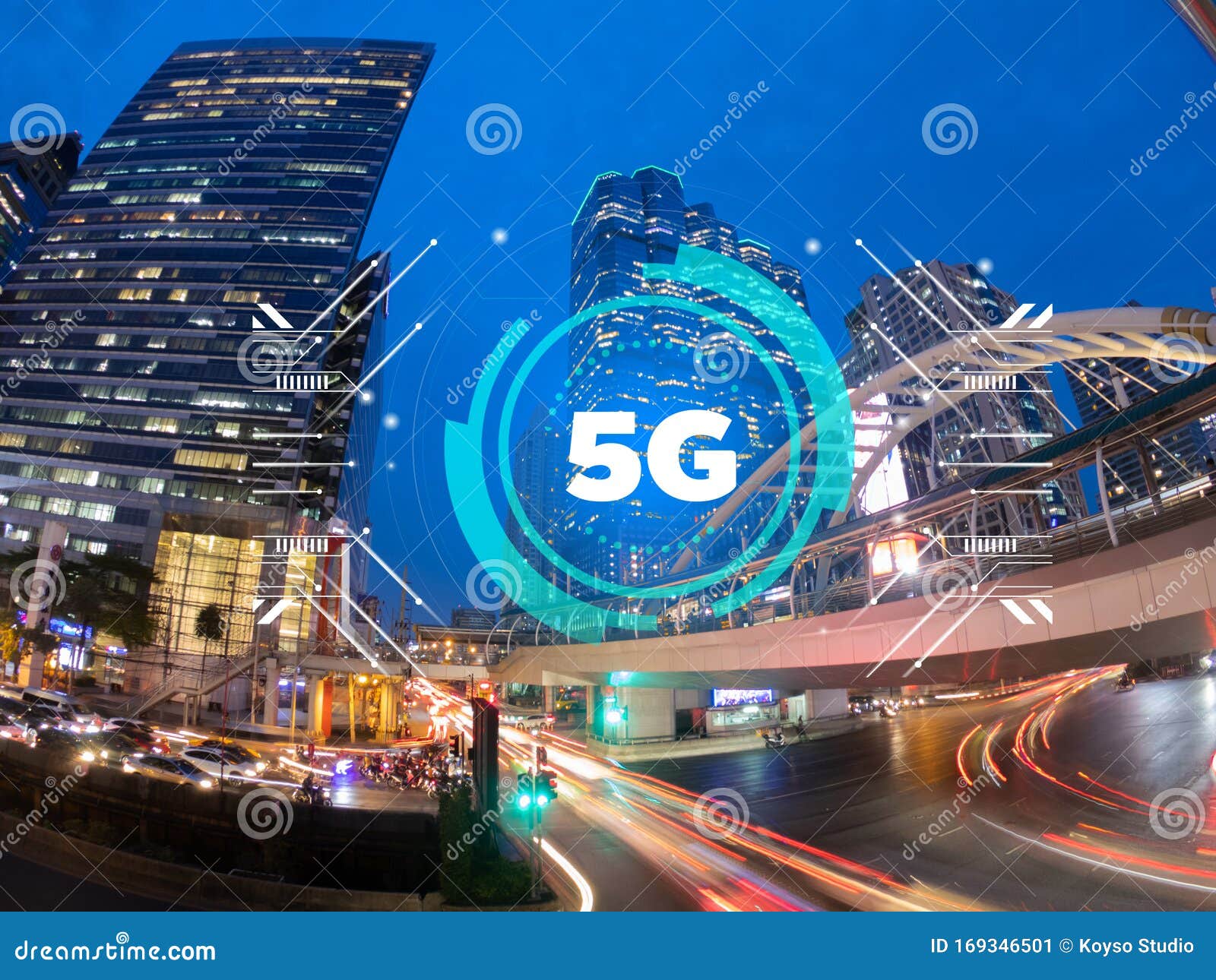 Telecommunications Network Over the City, Smart Wireless Internet ...