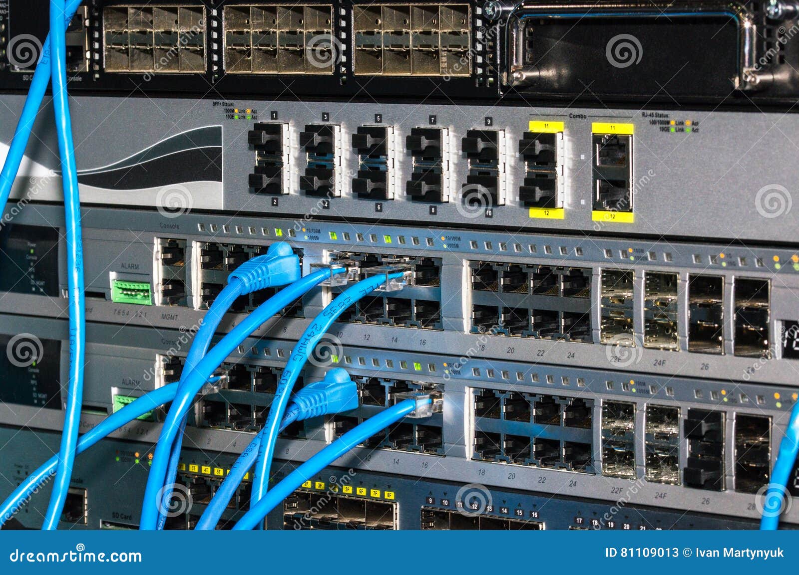 Telecommunications Rack with Switches Stock Image - Image of connect ...