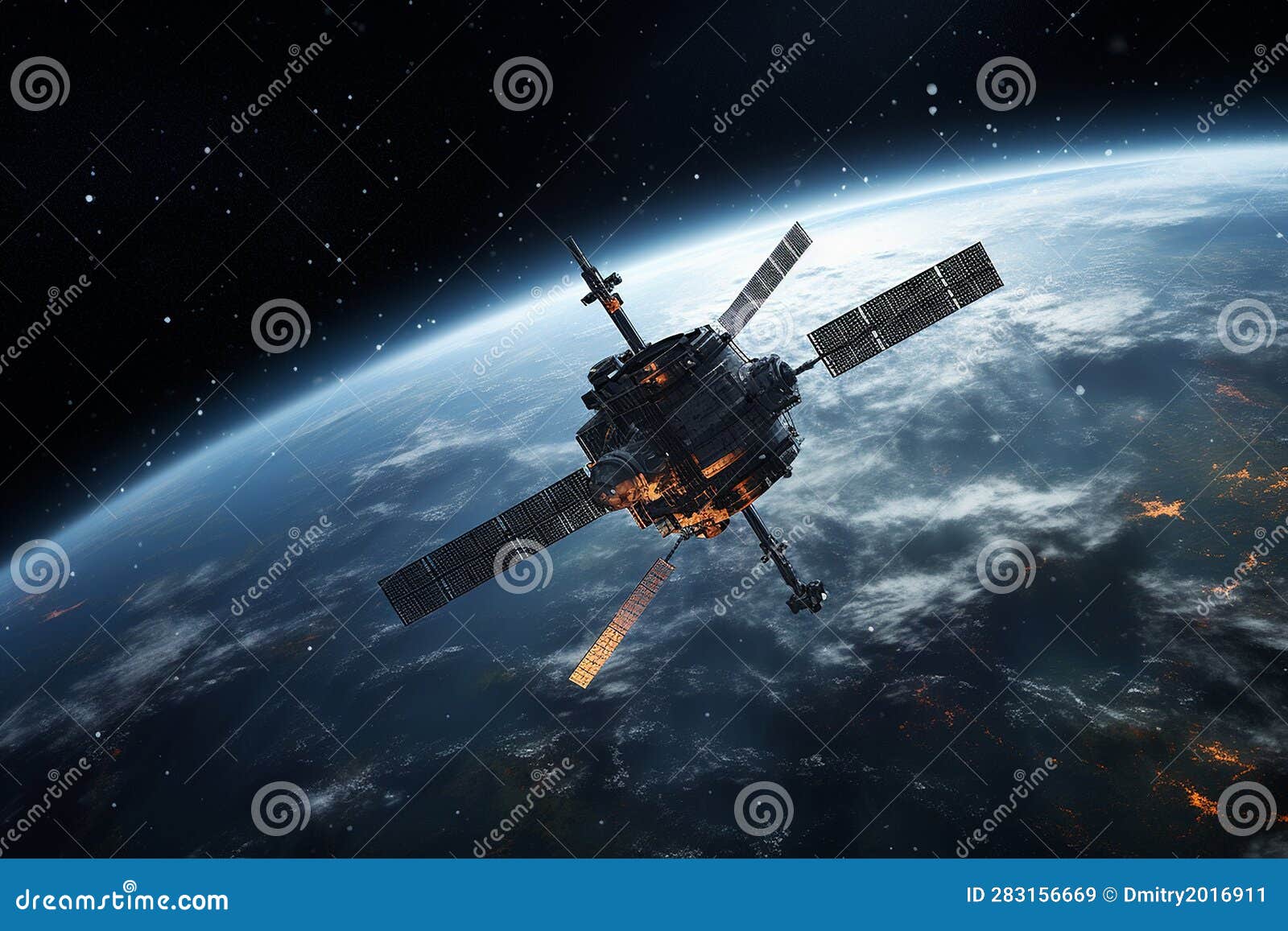 Telecommunications Satellite in Earth Orbit. Stock Illustration ...