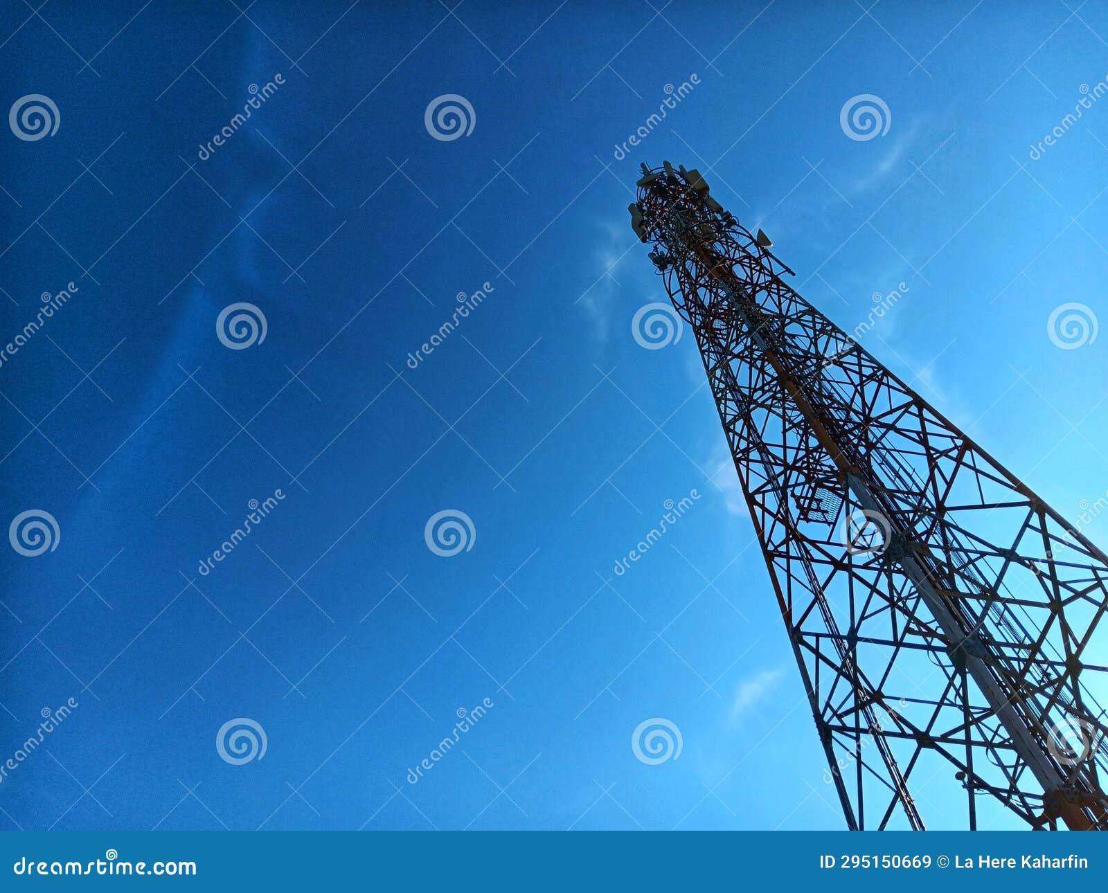 Telecommunications Tower with Blue Skies Stock Image - Image of ...