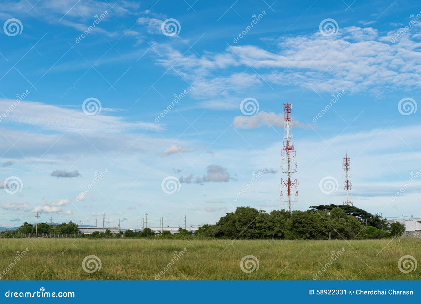 Telecommunications Tower with Blue Sky Background Stock Image - Image ...