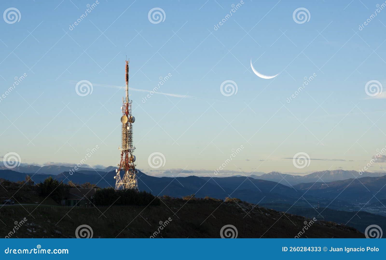 Telecommunications Tower with the Moon at Dawn Stock Image - Image of ...