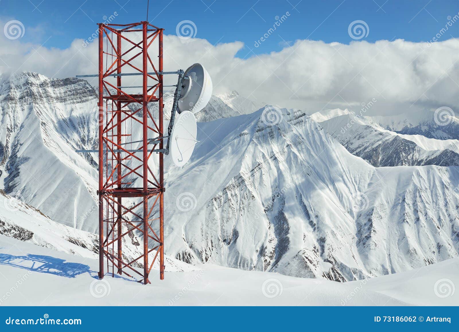 Telecommunications Tower in Mountains Stock Photo - Image of ...
