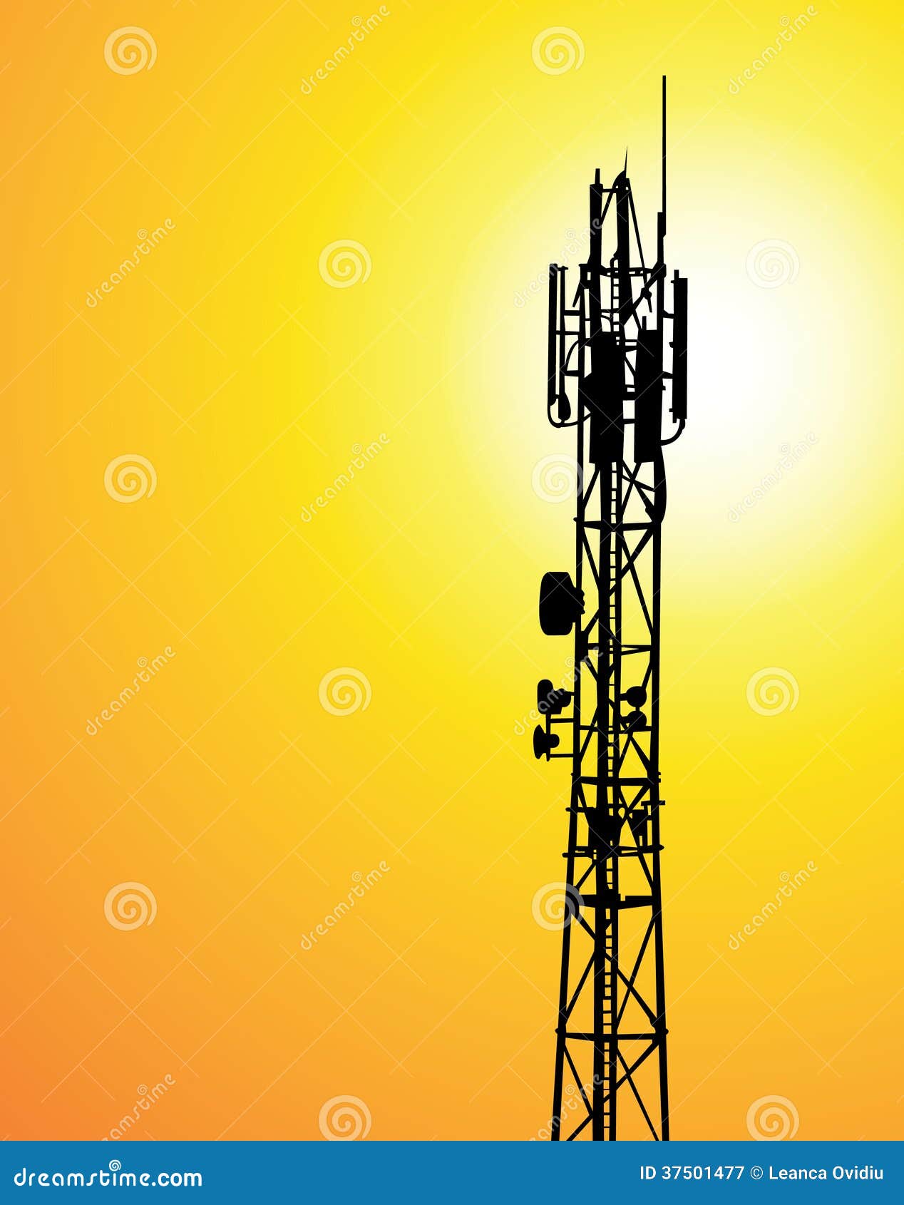 Telecommunications Tower at Sunset Stock Vector - Illustration of radio ...