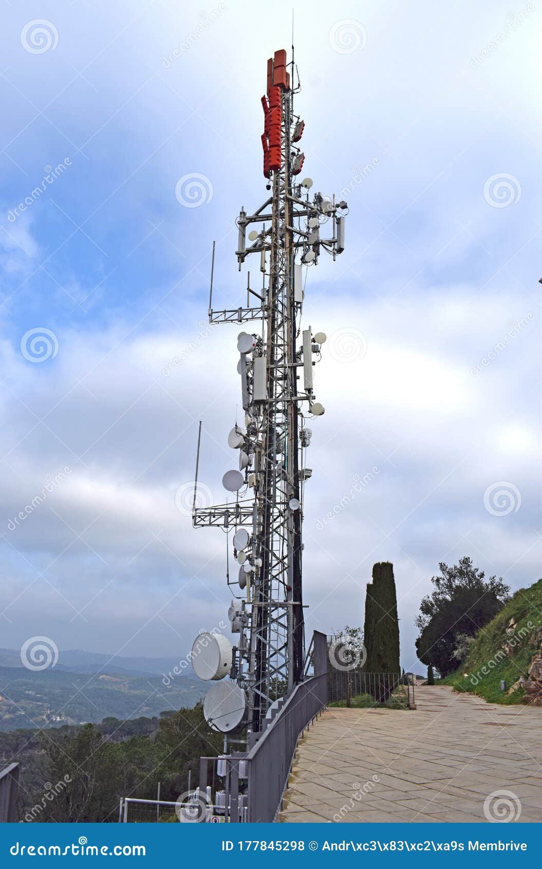 Telecommunications tower stock photo. Image of tower - 177845298