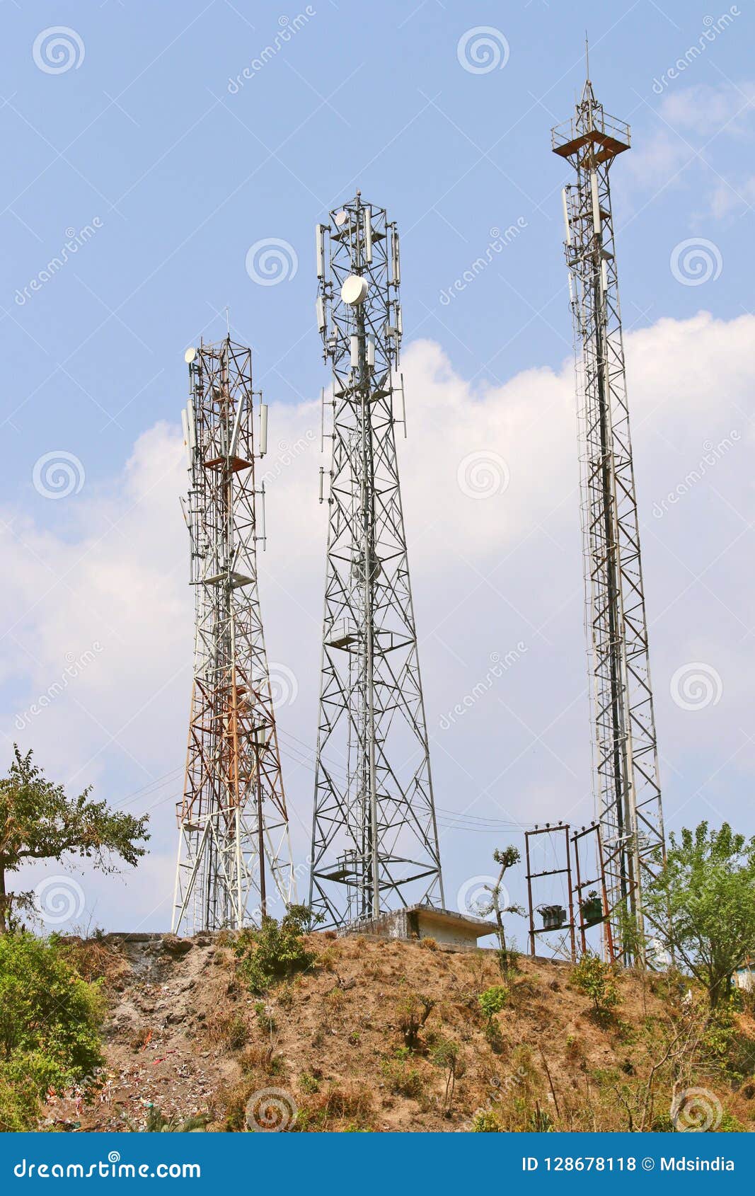 Telecommunications tower stock photo. Image of industry - 128678118