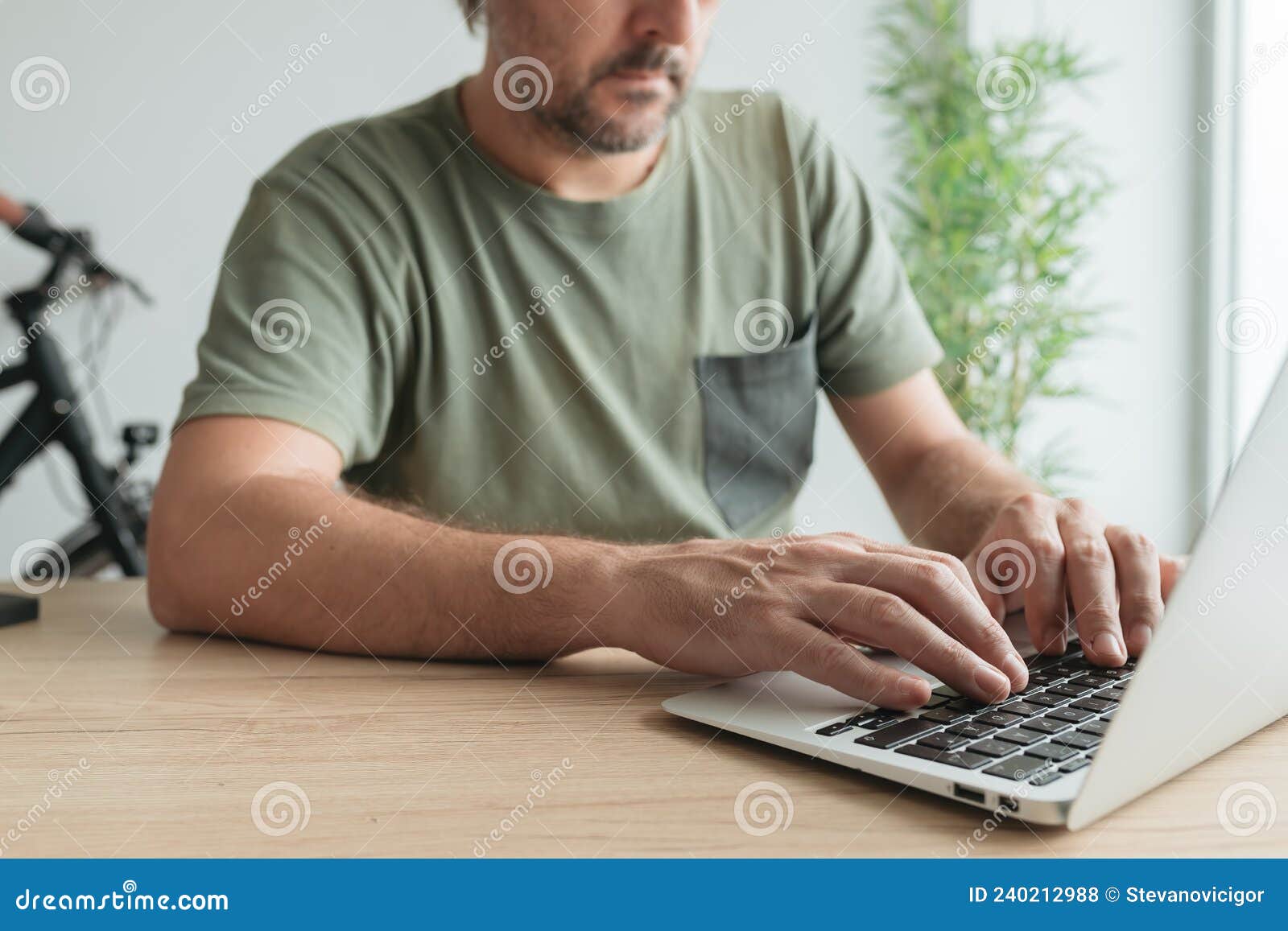 Telecommuter Typing Laptop Computer Keyboard in Home Office while ...