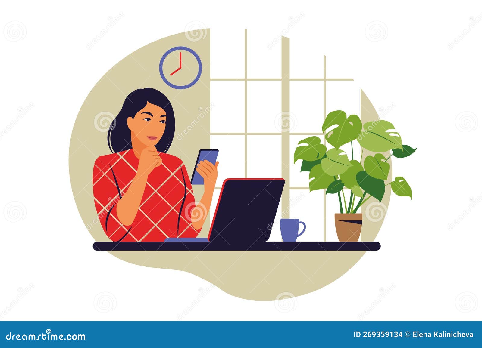 Telecommuting Concept. Freelancer Working from Home. Vector ...