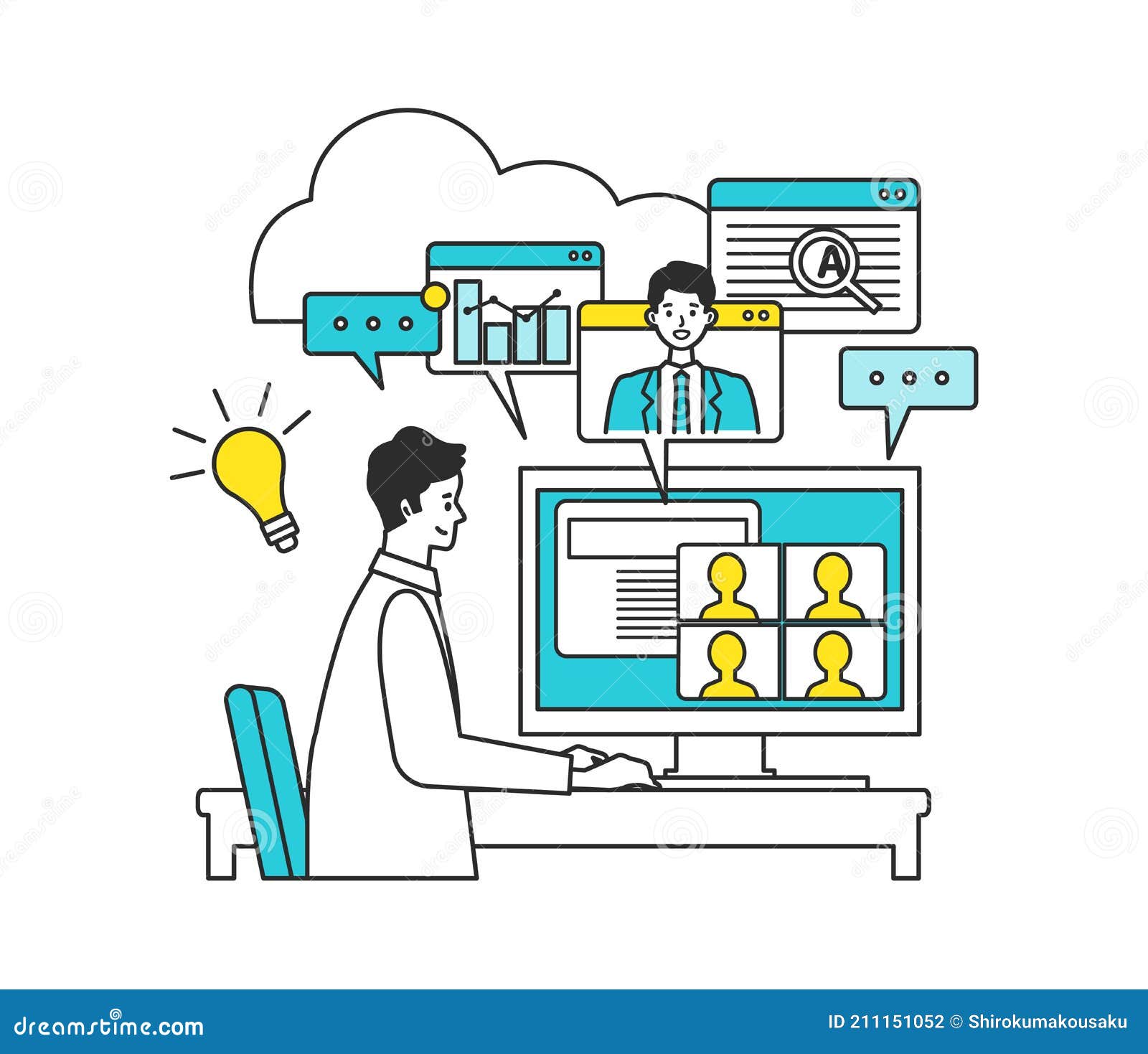 Telecommuting Concept With Friends Cartoon Vector | CartoonDealer.com ...