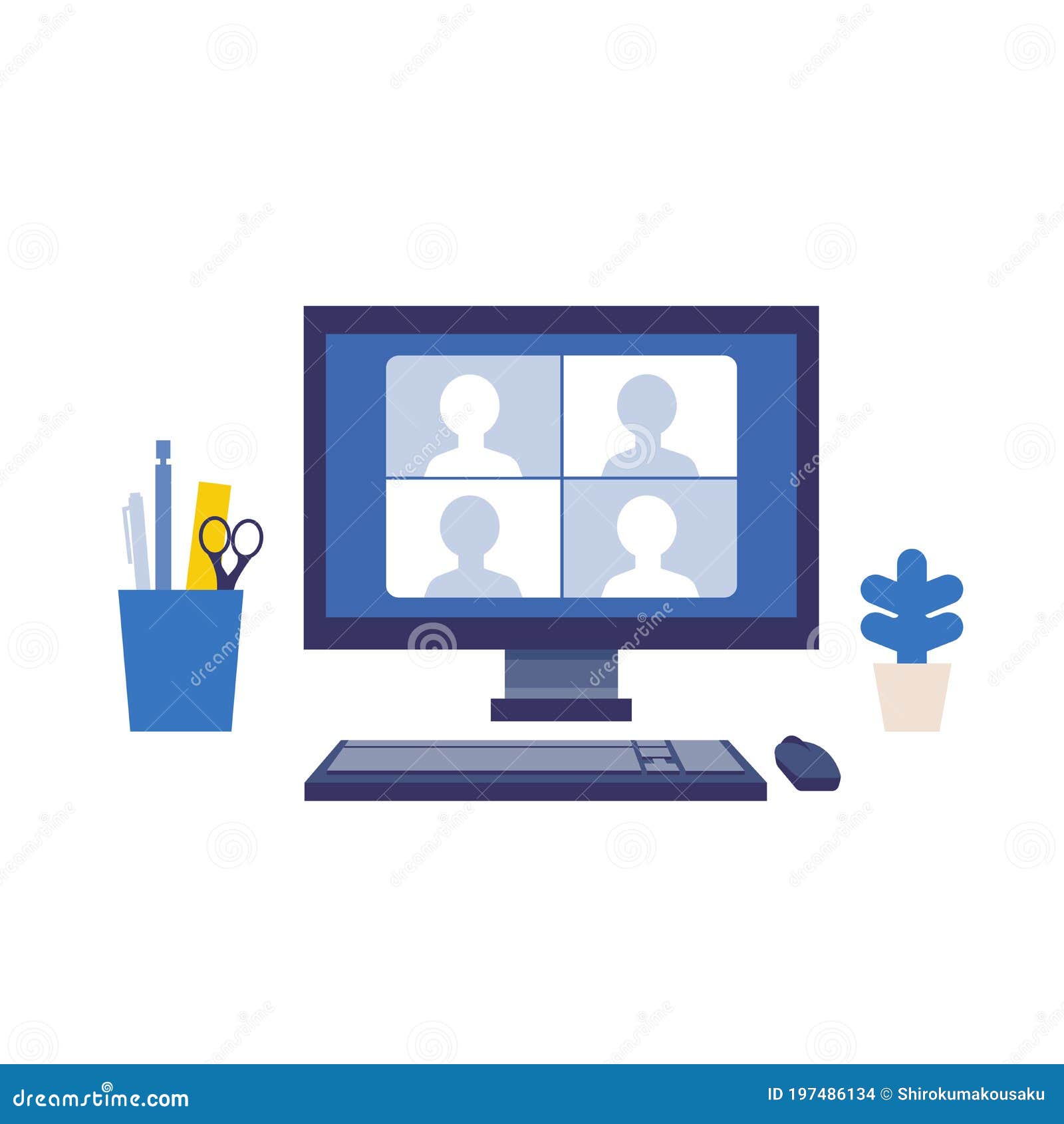 Telecommuting Concept. Vector Illustration of People Having ...