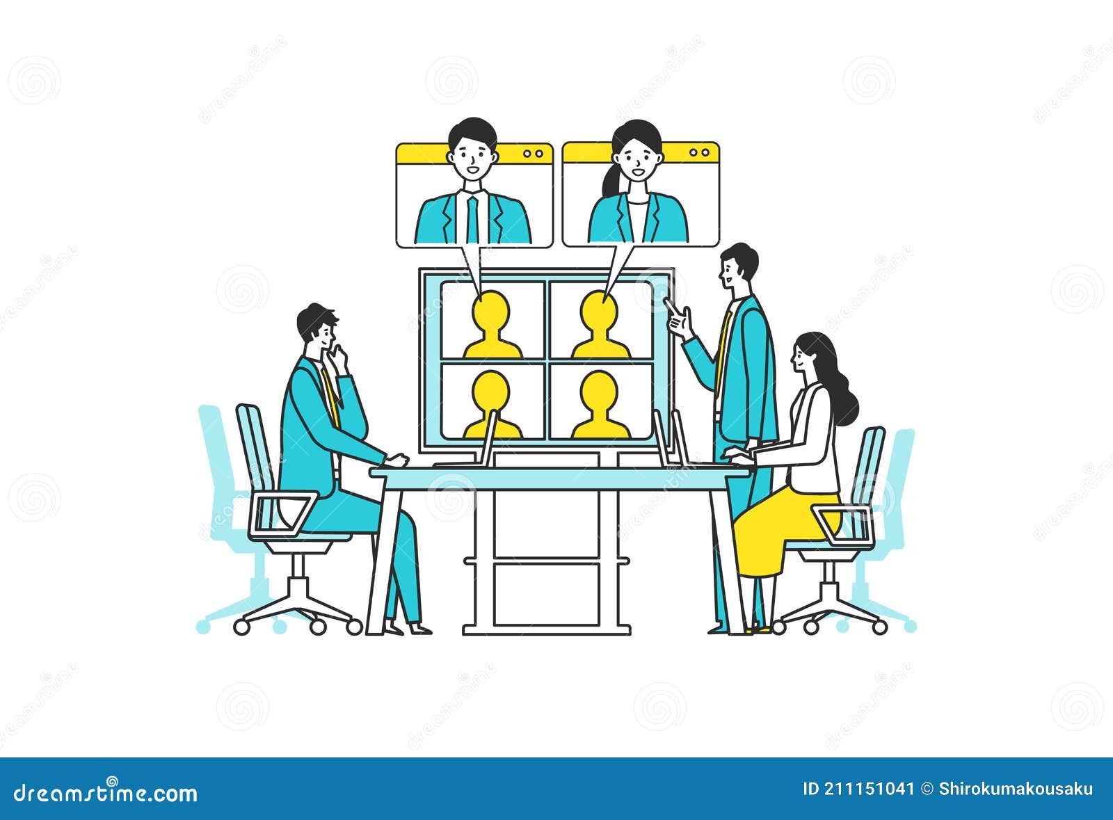 Telecommuting Concept. Vector Illustration of People Having ...
