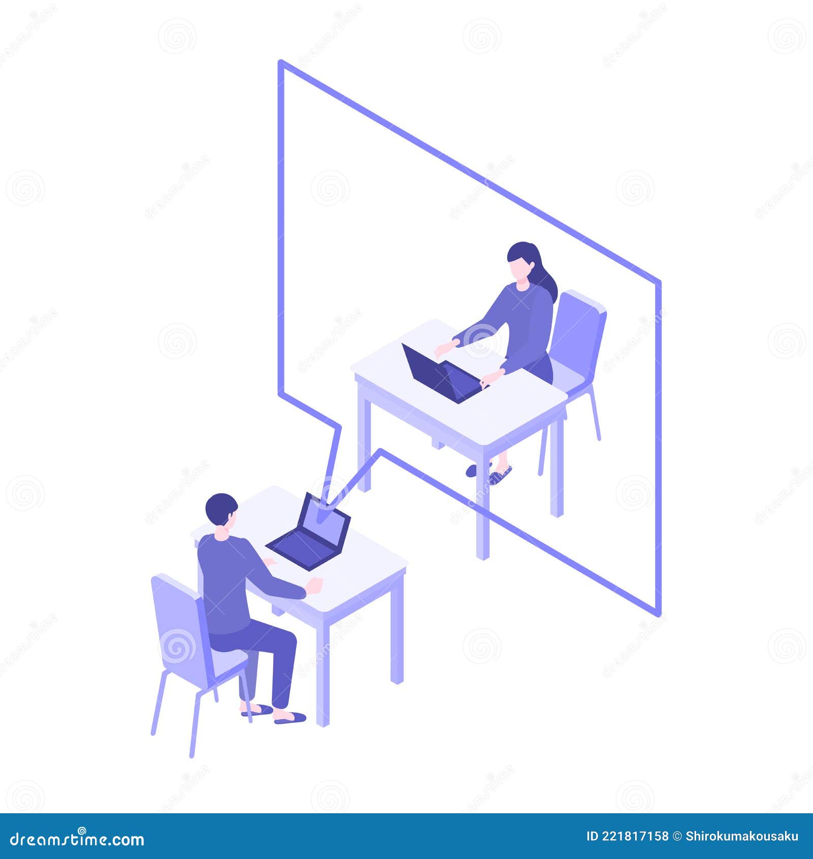 Telecommuting Concept. Vector Illustration of People Having ...
