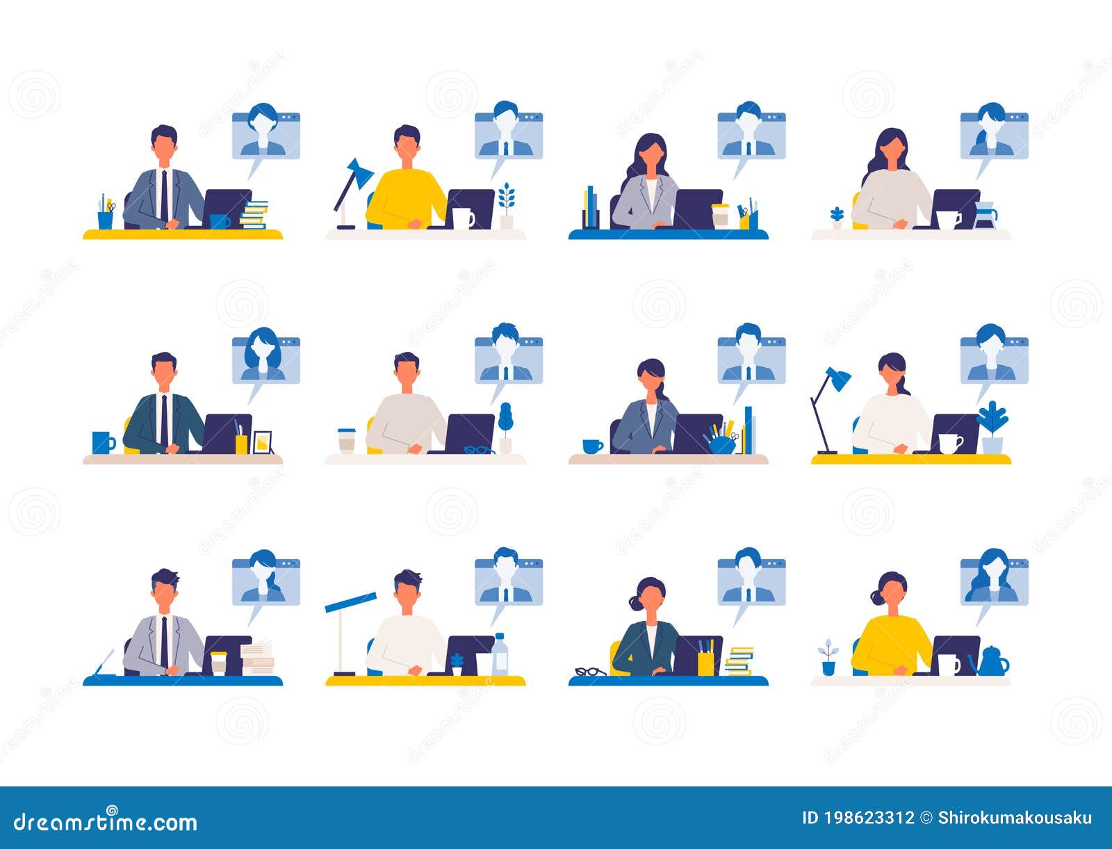 Telecommuting Concept. Vector Illustration of People Having ...