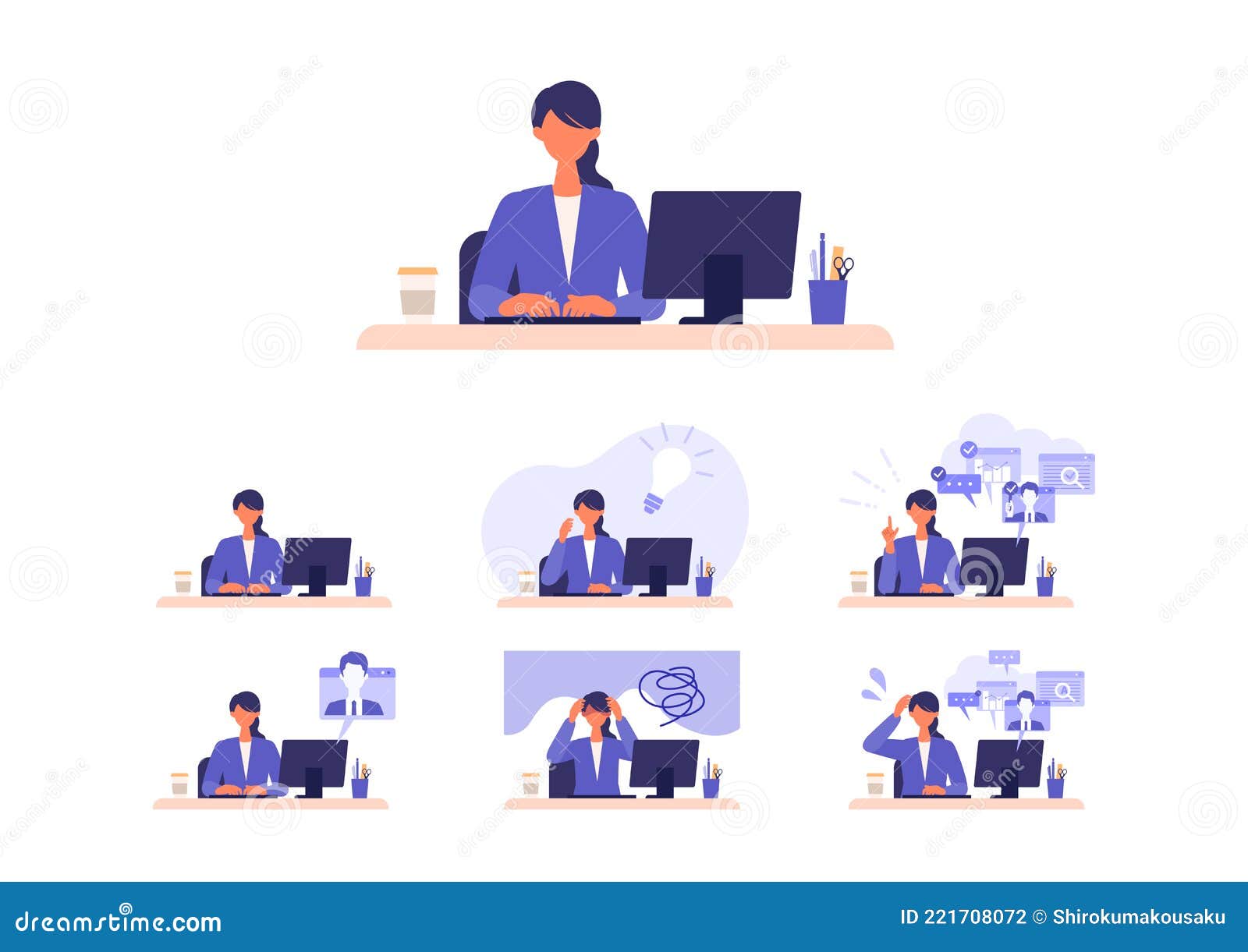 Telecommuting Concept. Vector Illustration of People Having ...