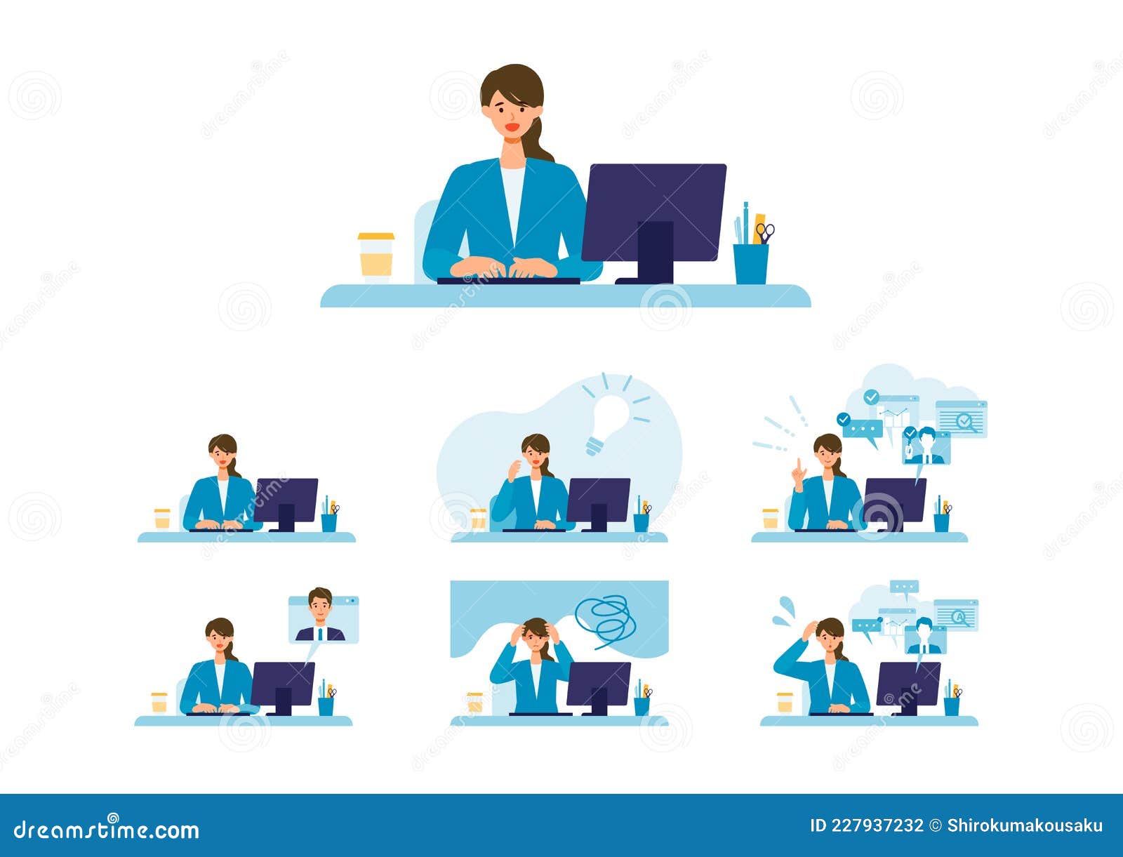 Telecommuting Concept. Vector Illustration of People Having ...