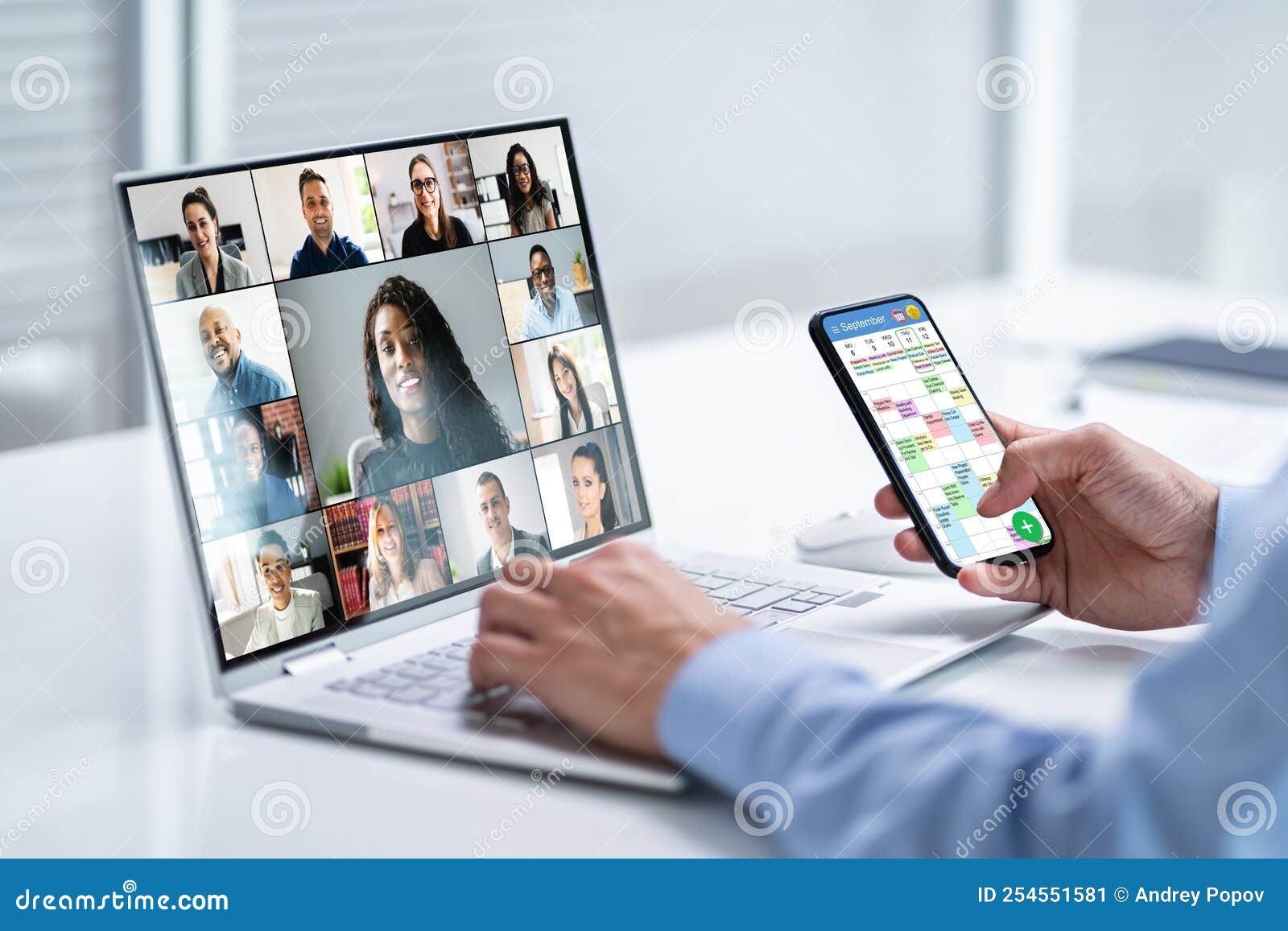 Telecommuting on Desktop Office Computer Stock Image - Image of video ...