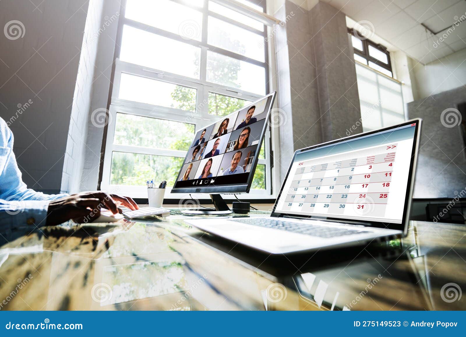 Telecommuting on Desktop Office Computer Stock Image - Image of diary ...