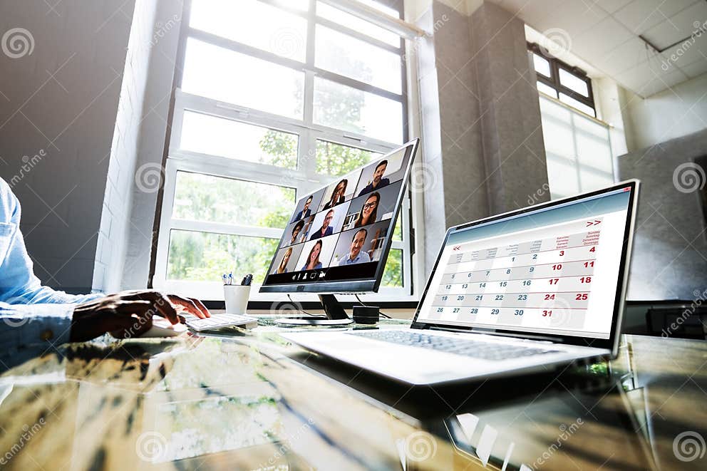 Telecommuting on Desktop Office Computer Stock Image - Image of diary ...