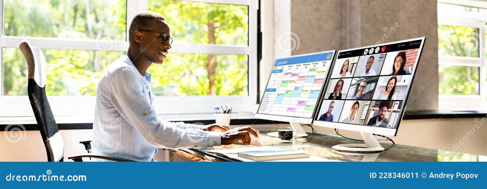 Telecommuting on Desktop Office Computer Stock Image - Image of ...