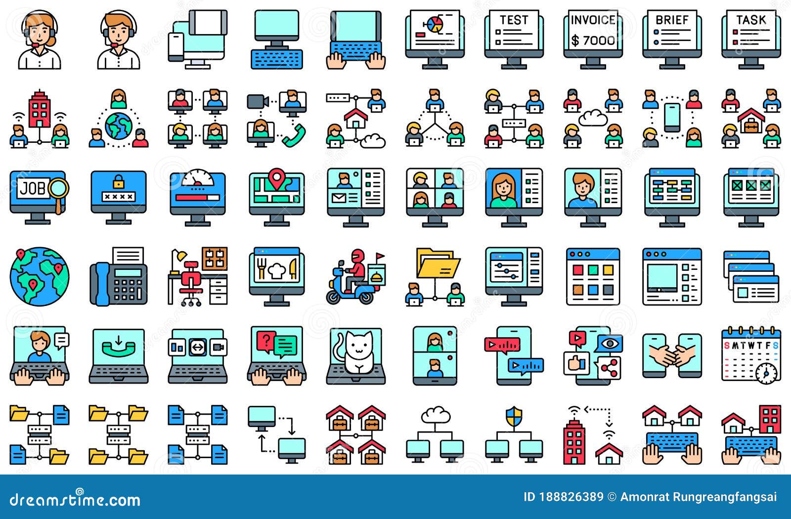 Telecommuting or Remote Work Filled Icon Set, Vector Illustration Stock ...