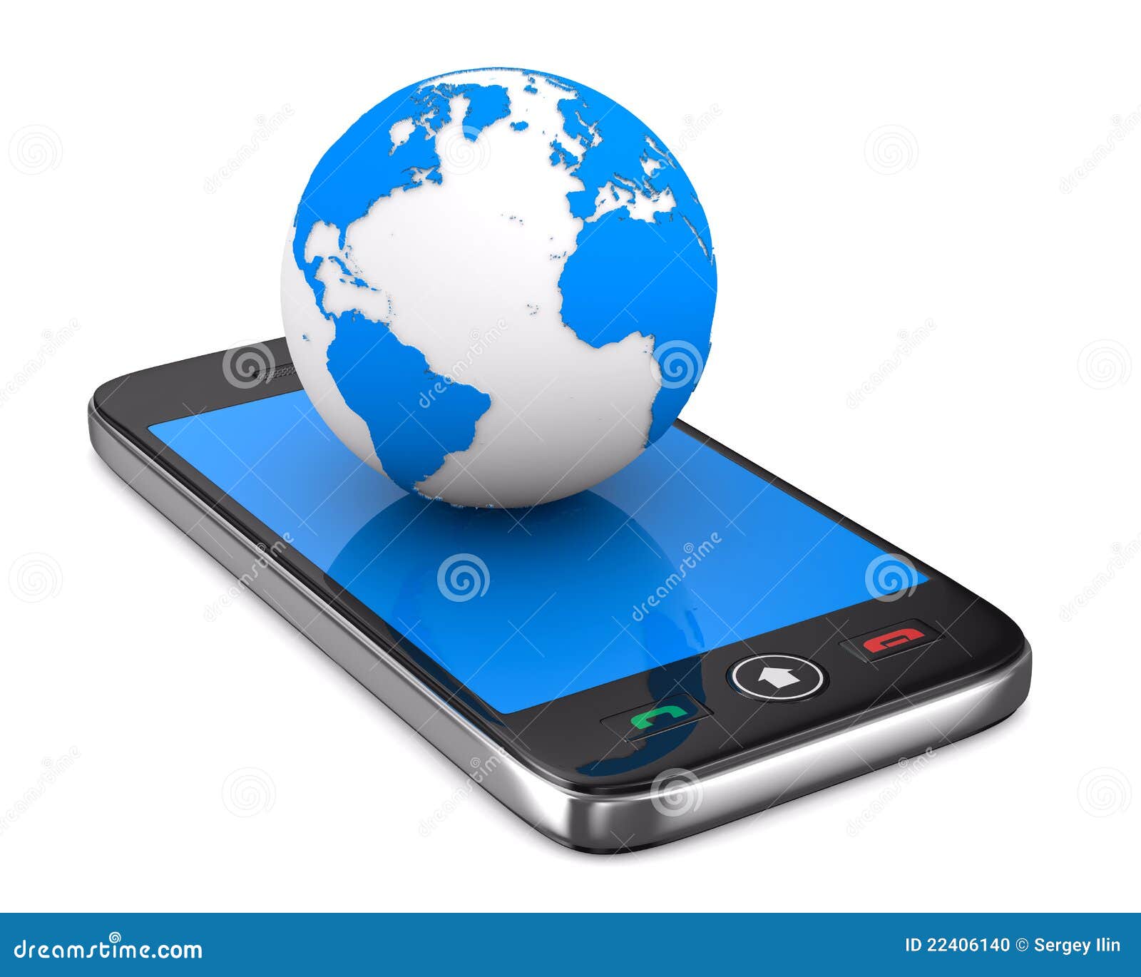 Telefon Und Kugel Auf Weißem Hintergrund Stock Abbildung - Illustration ...