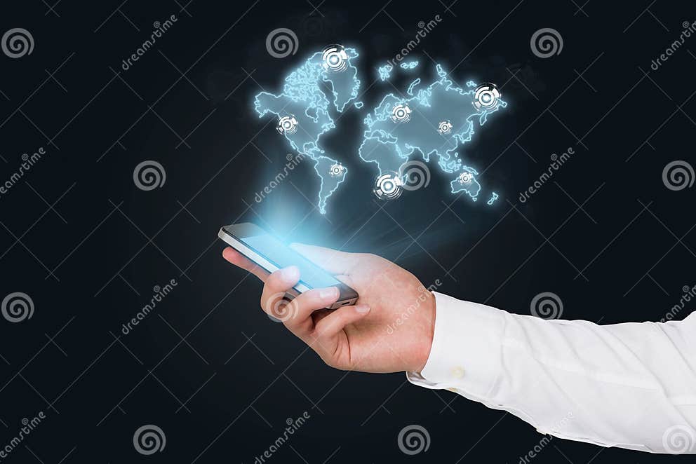 Telefone Celular Com Mapa Do Mundo Foto de Stock - Imagem de computador ...
