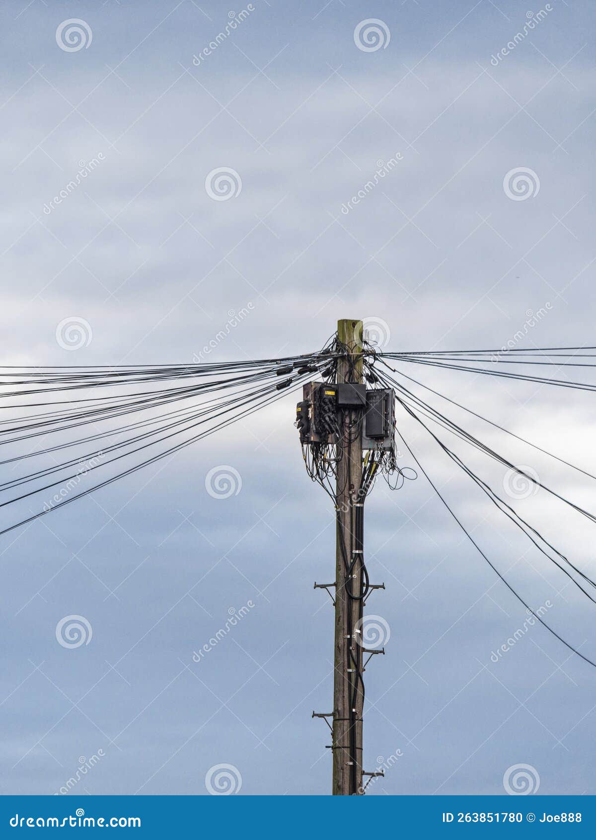 Telegraph Pole with Wires and Copy Space Stock Photo - Image of ...