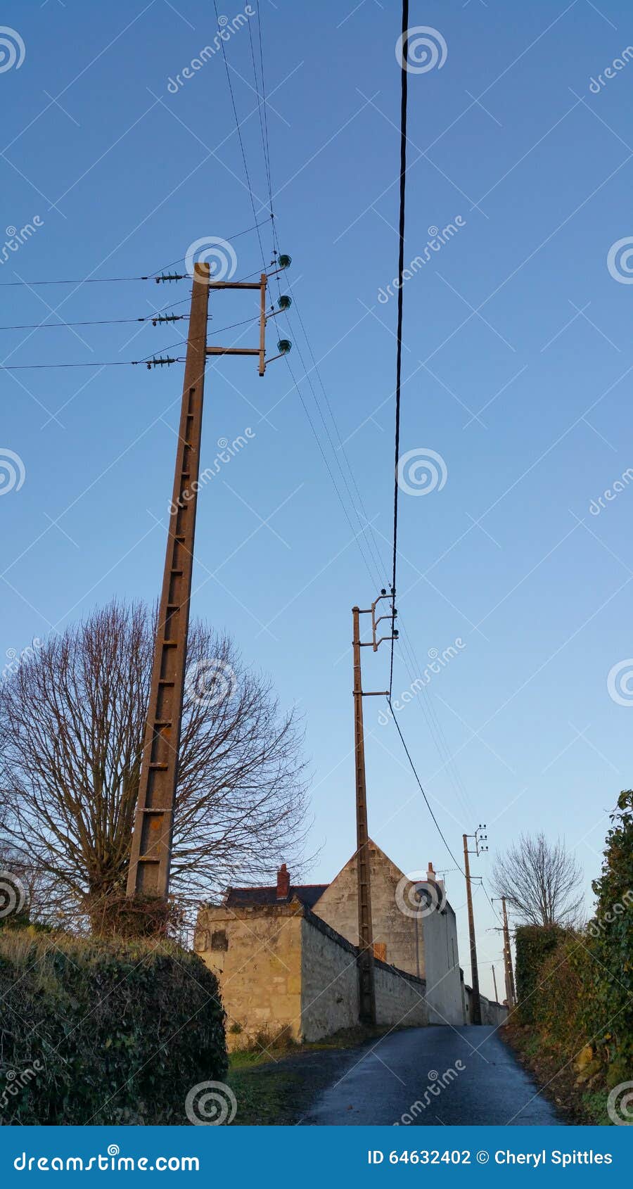 Telegraph poles stock photo. Image of evening, blue, stone - 64632402