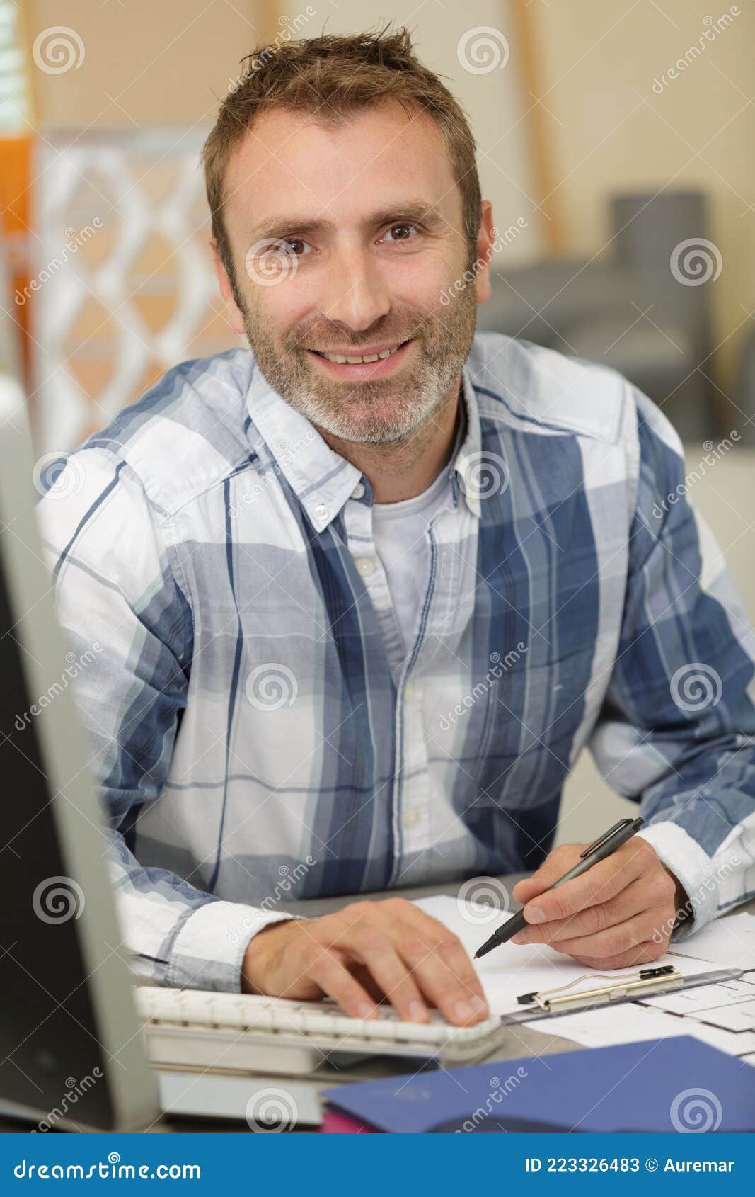 Telemarketer Man in Office Smiling Stock Image - Image of winner ...