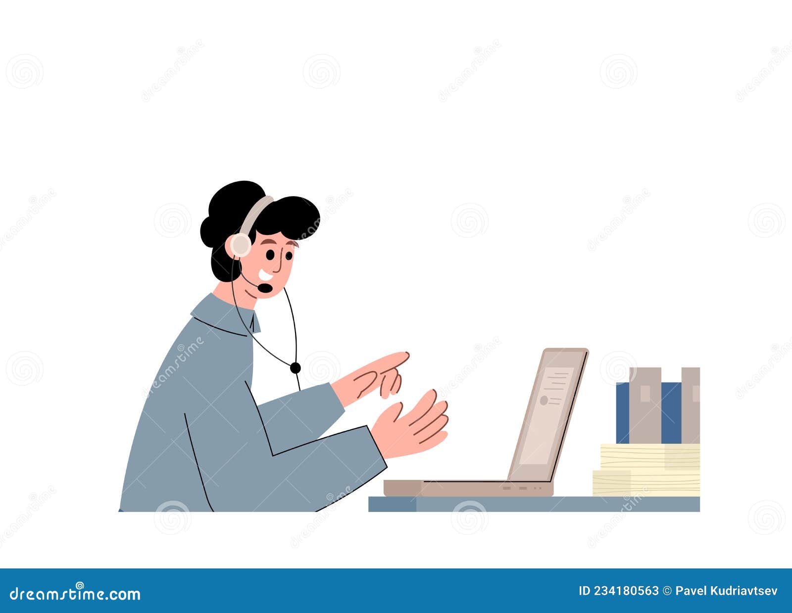 Telemarketer or Telesales Agent in Headset, Flat Vector Illustration ...