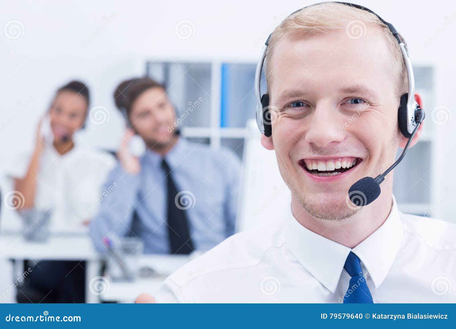 Telemarketer Wearing Headset Stock Photo - Image of desk, office: 79579640