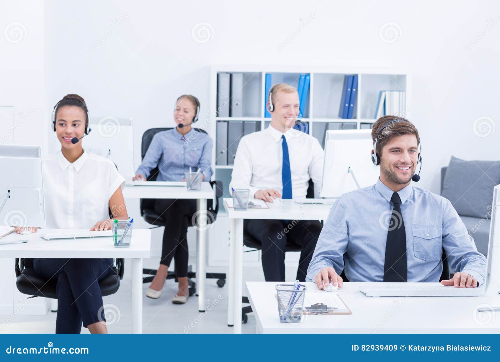 Telemarketers at work stock image. Image of techniques - 82939409