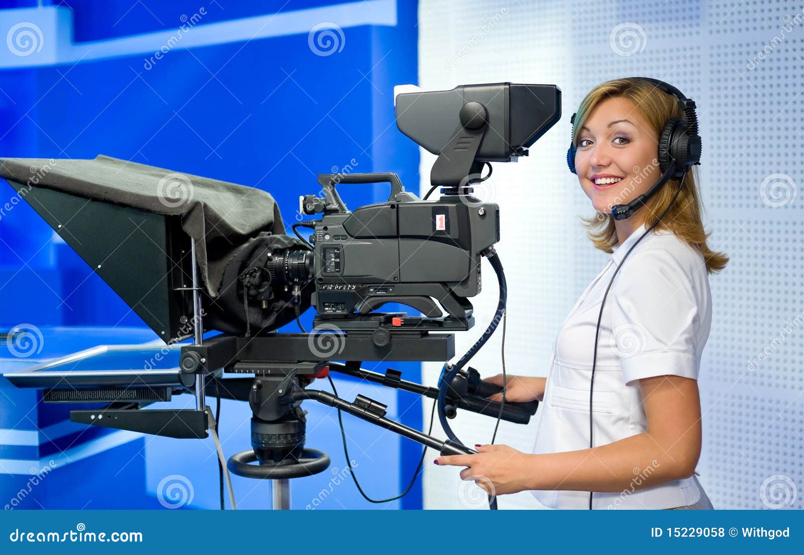 Teleoperator at TV studio stock photo. Image of smile - 15229058