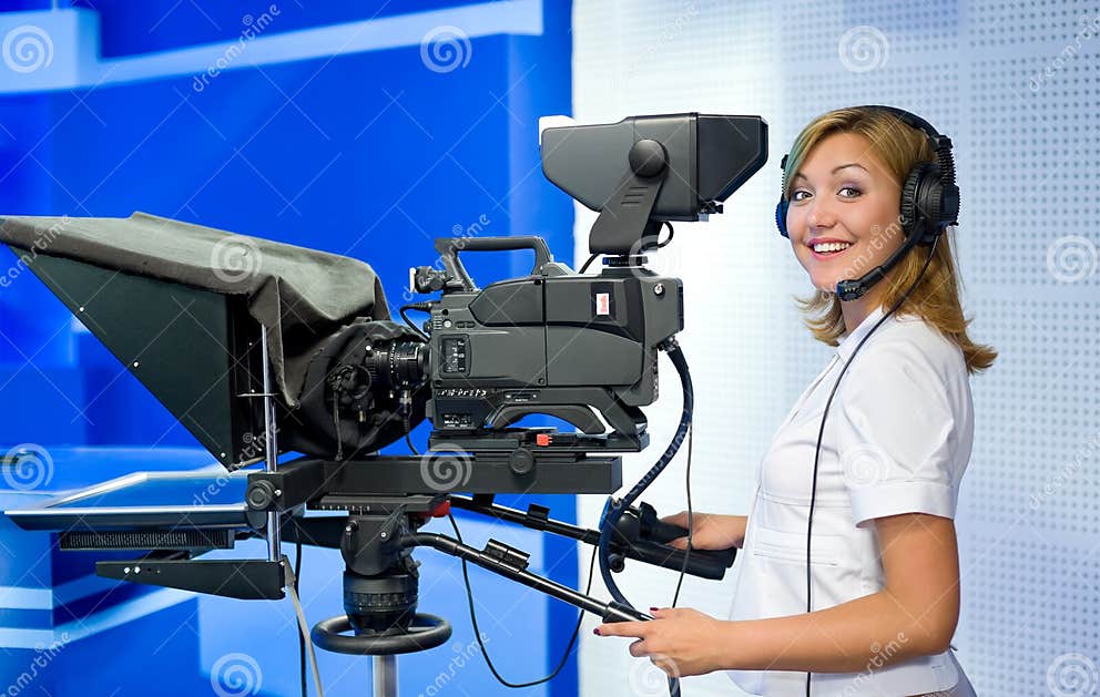 Teleoperator at TV studio stock photo. Image of smile - 15229058