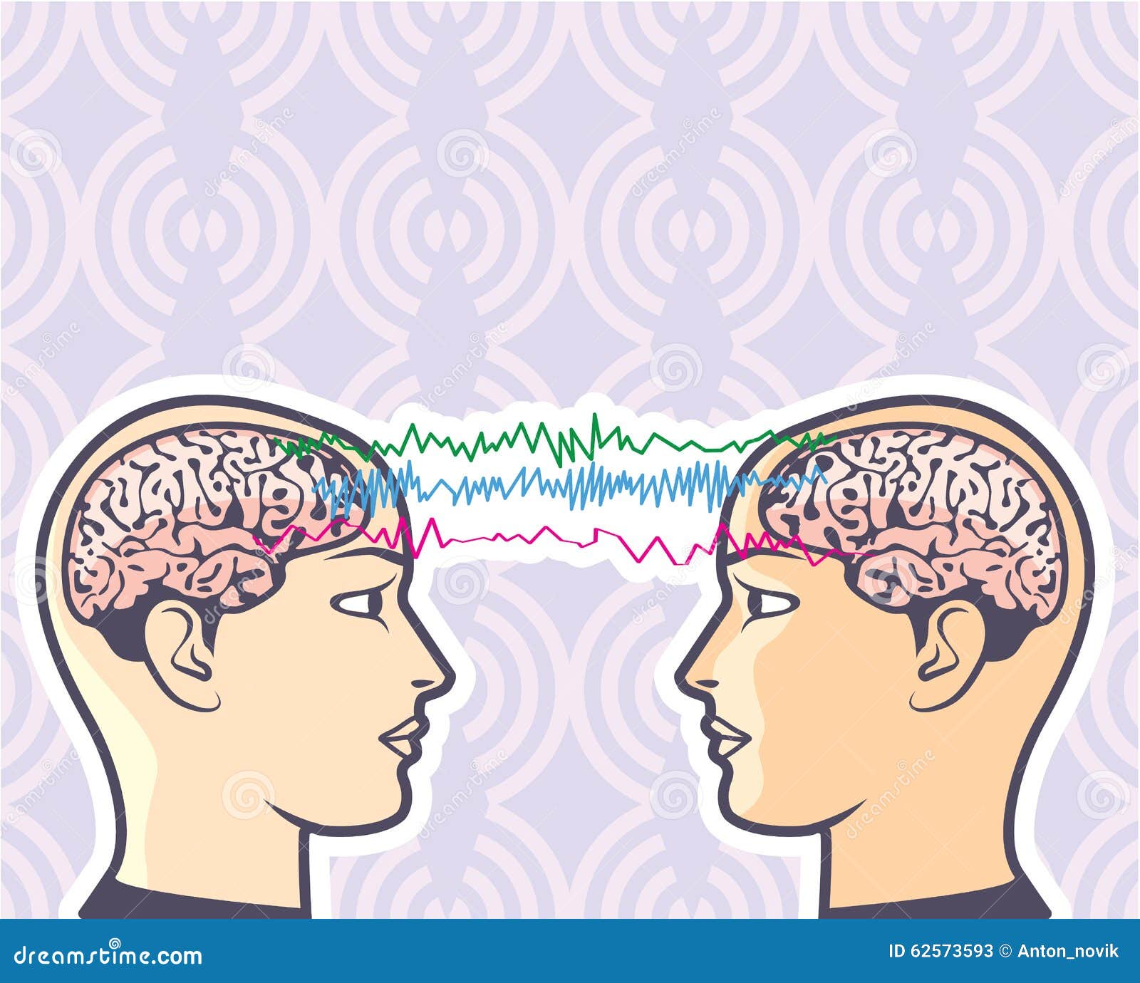 Telepathy between Human Brains Via Brainwaves Vector Illustration Stock ...