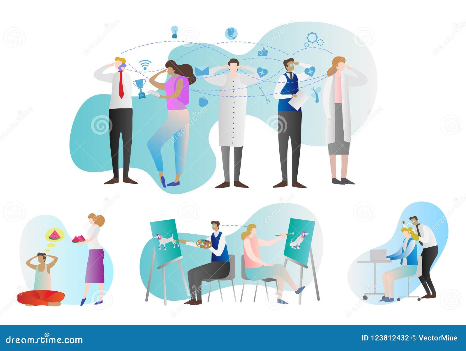 Telepathy Vector Illustration Collection. People Group With Examples Of ...