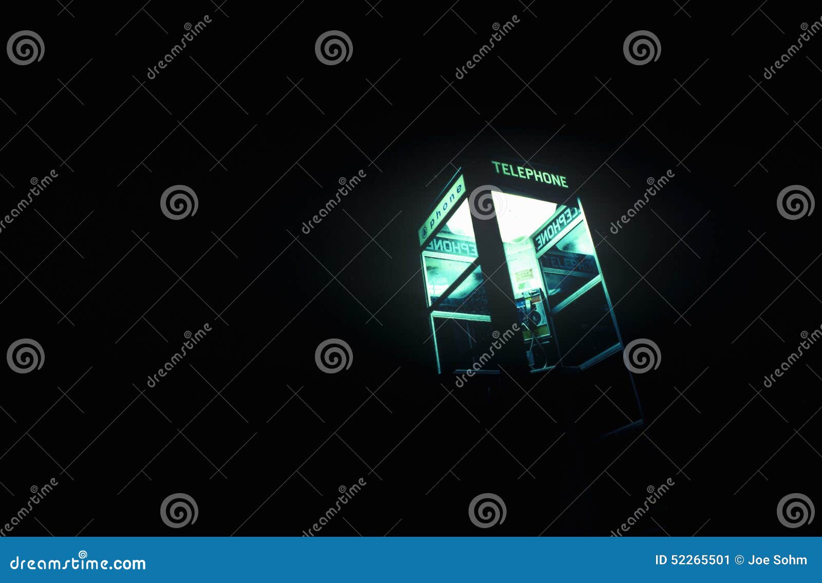Telephone Booth at Night with Interior Lights Stock Image - Image of ...
