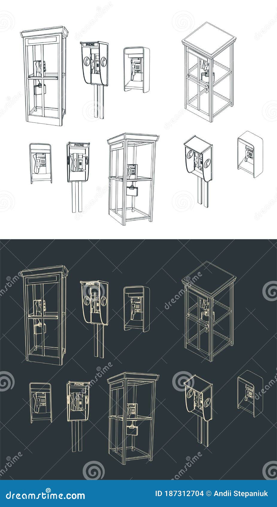 Telephone booths Set stock vector. Illustration of equipment - 187312704
