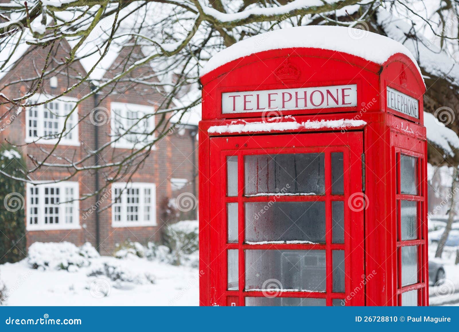 Telephone box with snow stock photo. Image of area, kiosk - 26728810