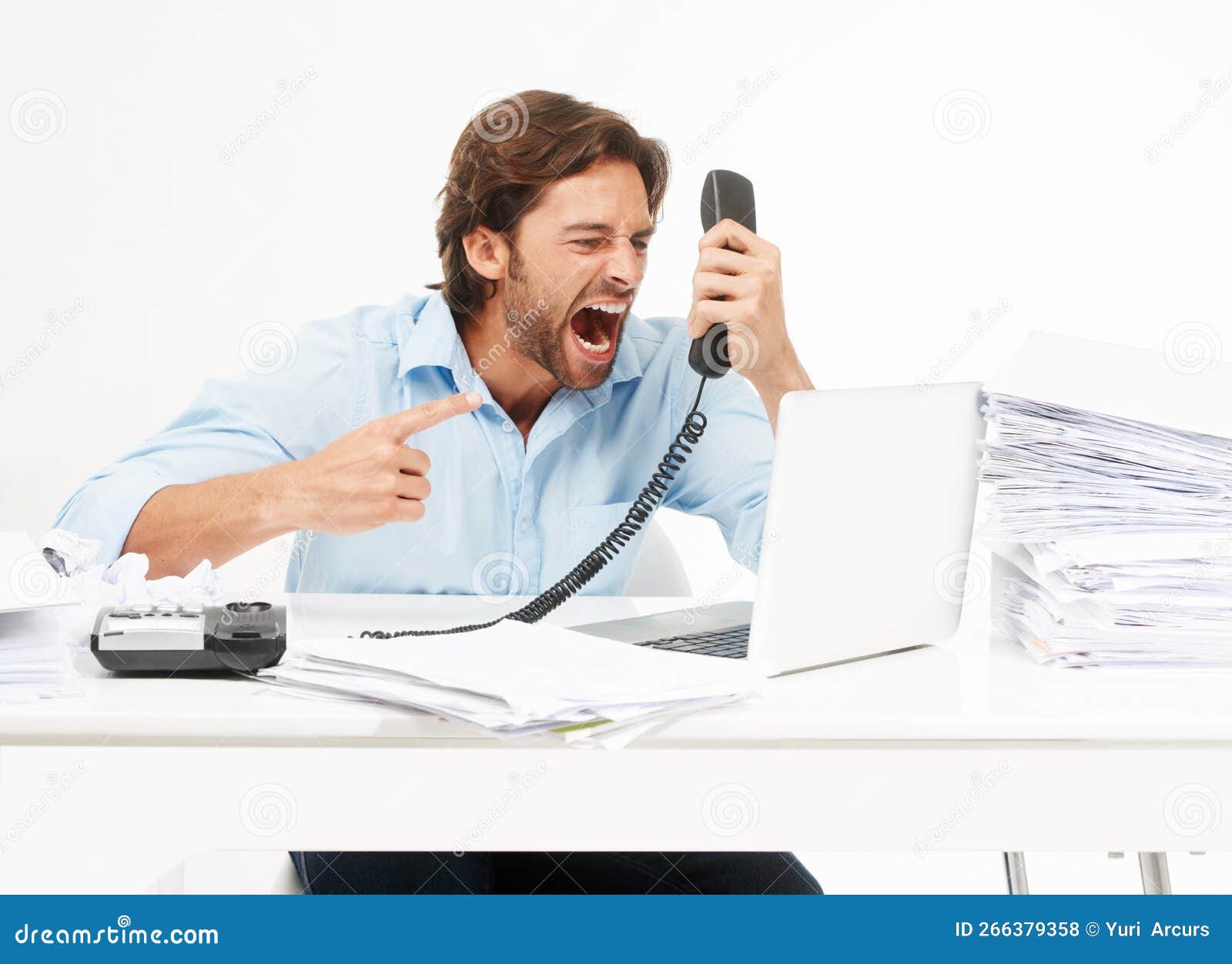 Telephone Call, Shout and Business Man Angry Over Bad Tech Support ...