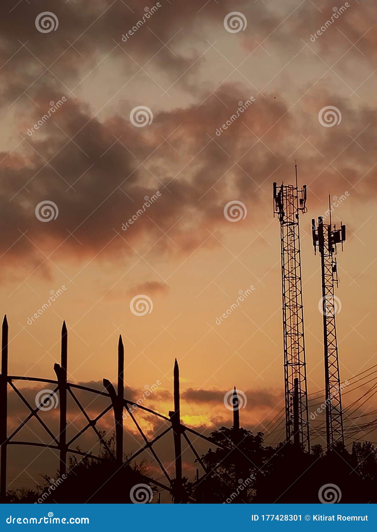 Telephone Cell Tower with Beautiful Sunrise Sky View Stock Image ...